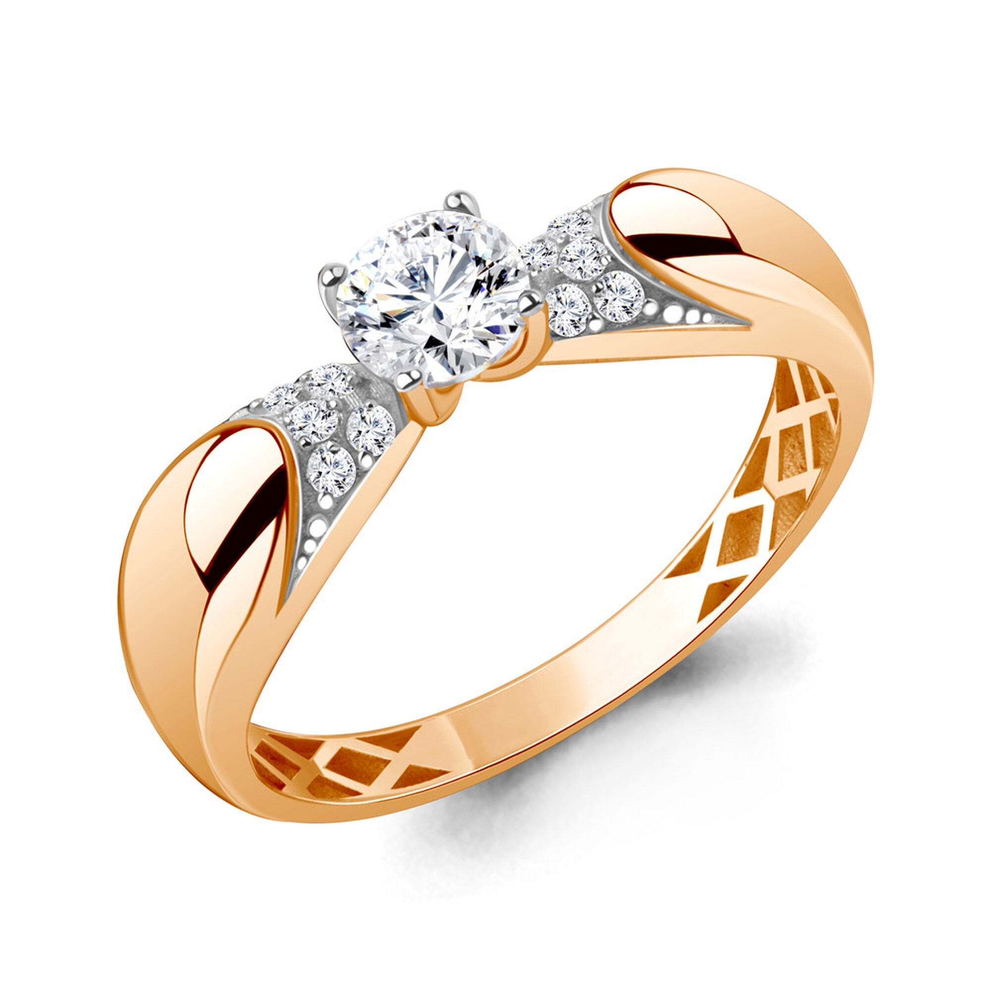 Кольцо, красное золото, 585 проба, фианит