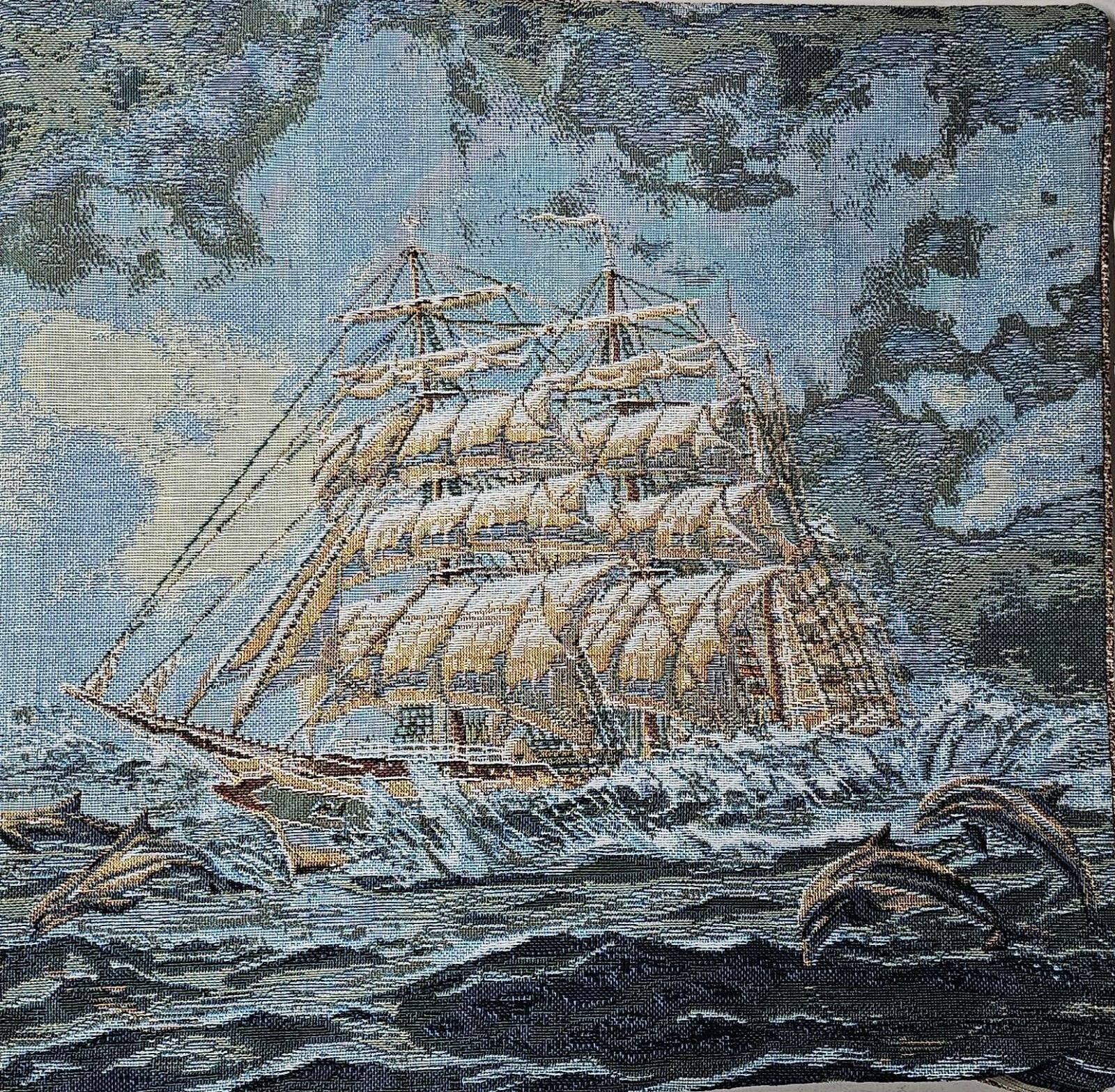 Наволочка декоративная на подушку 38x38, чехол на подушки, на молнии, гобелен "Парусник"