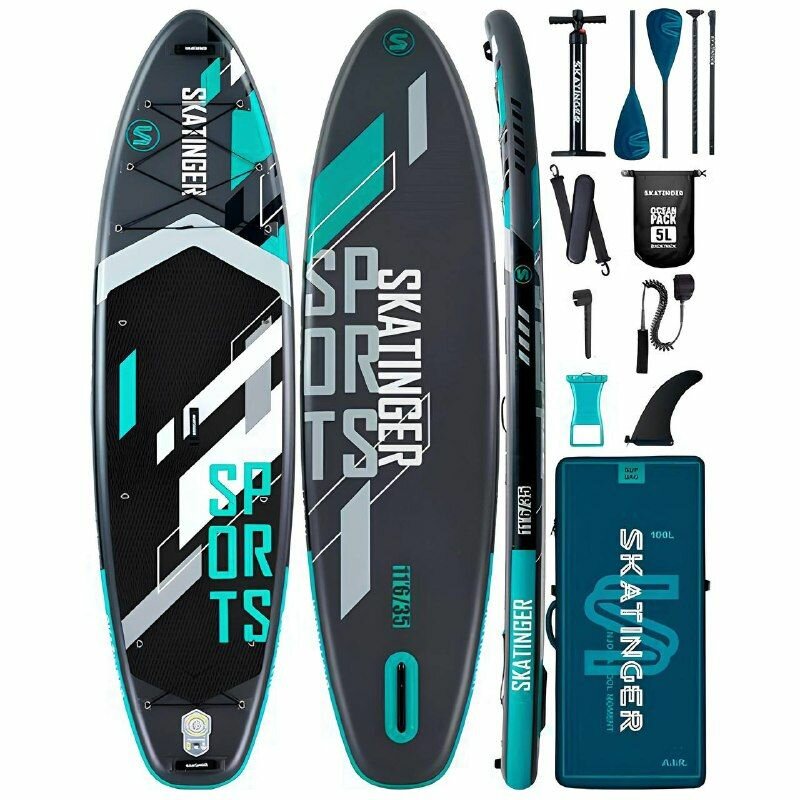 Cапборд надувной, двухслойный SPORTS 11'6" 350х89х15 см, Sup board 200 кг с двойным веслом / Skatinger