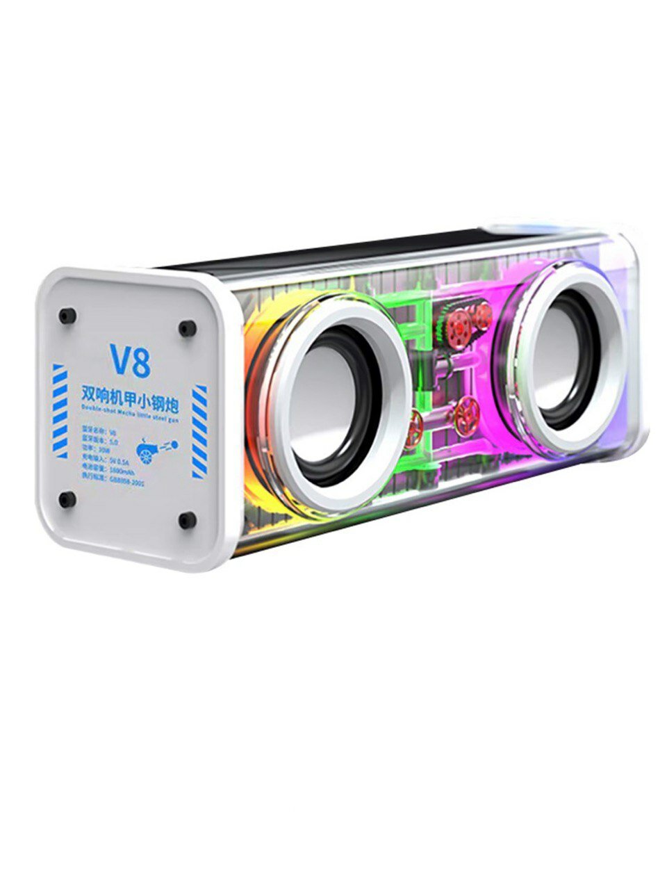 BLUETOOTH колонка с двумя мощными динамиками в прозрачном корпусе