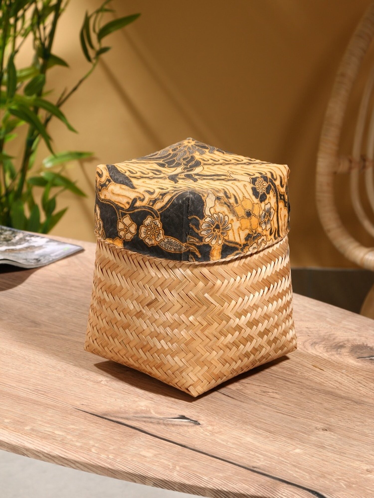 Корзинка Сима-ленд «Масарта», плетеная, бамбук/текстиль, квадратная, 16x16x18 см