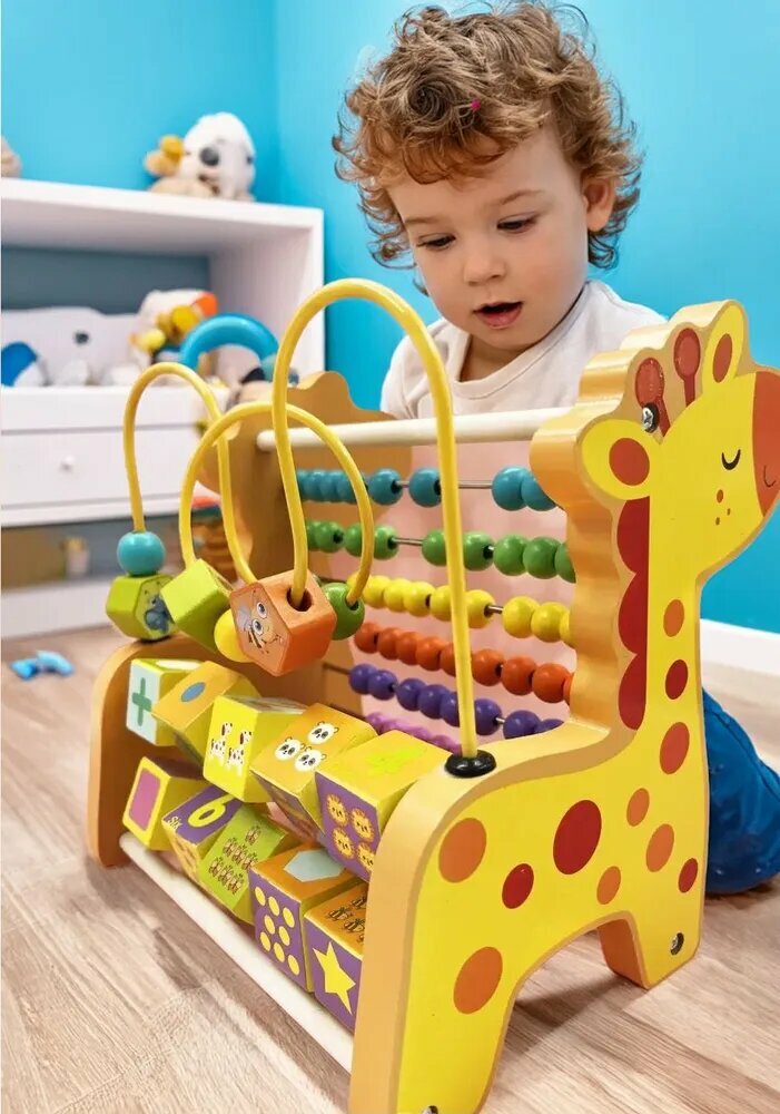 "Жираф", дерево/металл, развитие моторики и цветовосприятия, от 6 мес, желтый