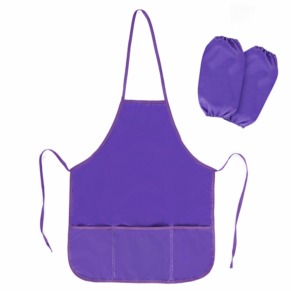 Фартук с нарукавниками для уроков труда пифагор, 3 кармана, увеличенный размер, 45x60 см, фиолетовый, 273748, 273748