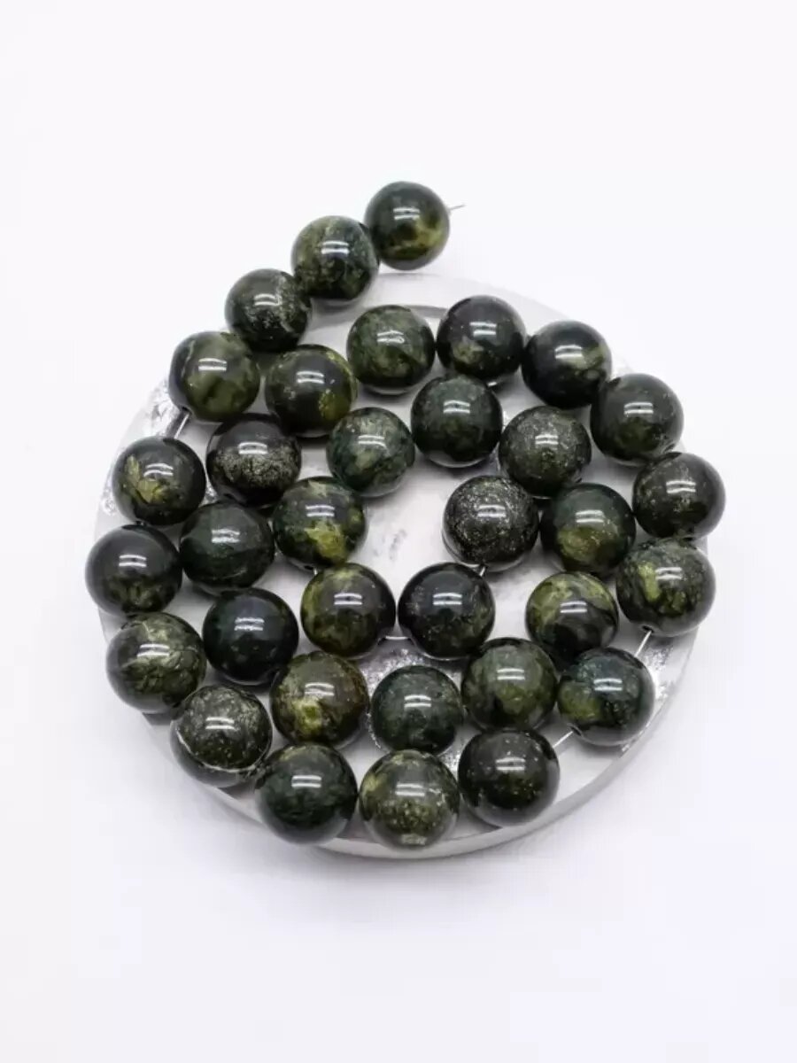 1404 Камешки змеевика глубокий зеленый оттенок 12мм 1шт люкс