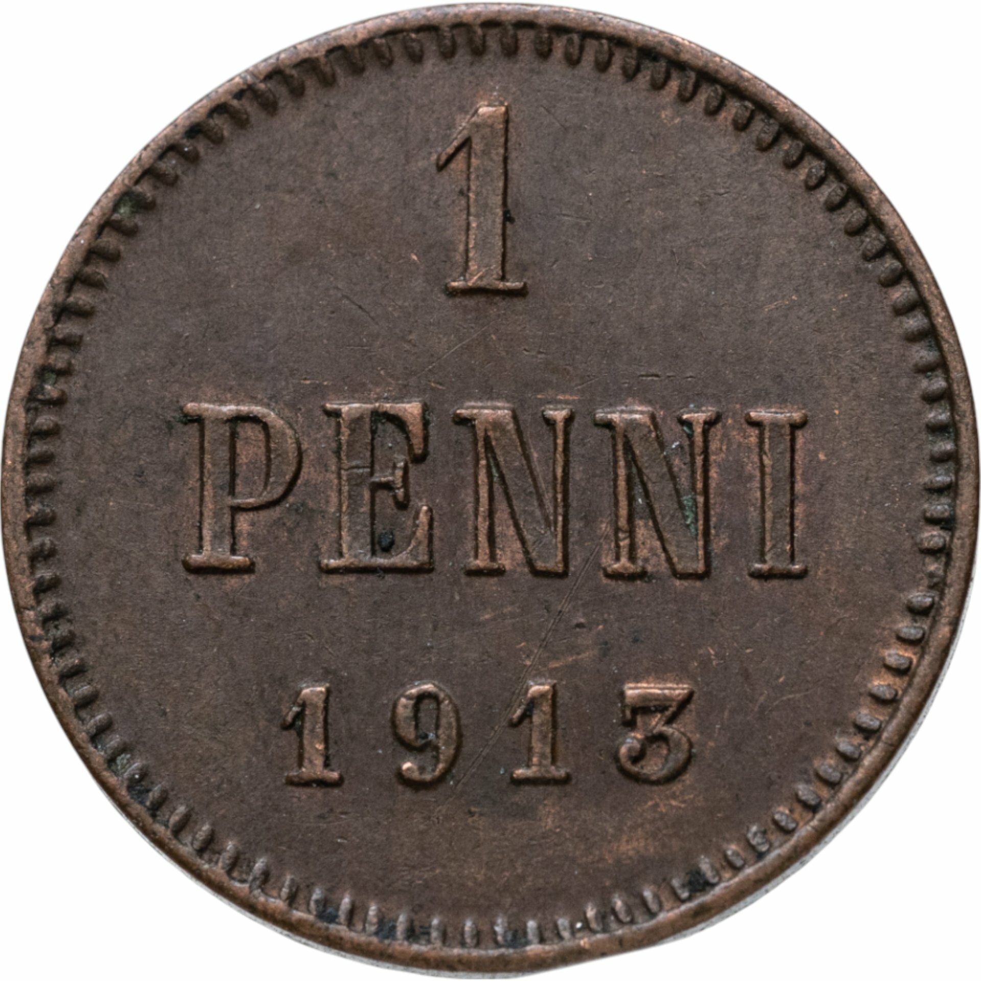 1 пенни penni 1915 Российская Финляндия, Медь, в сохранности UNC