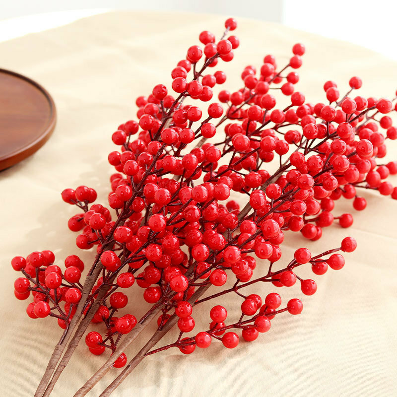 Горячая распродажаГорячая продажа 3-конечного веера, лист гинкго, искусственный цветок, золотая удача, красные плоды, зимнее зеленое украшение для новоселья, декор для гостиной