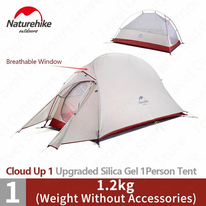 Naturehike Cloud Up Наружный Палатка 1 2 3 Человека Ультralight Портативная Палатка с Матом Для Кампинга 20D Силиконовая Путешественная Поляковая Палатка-UP1 20D Серый