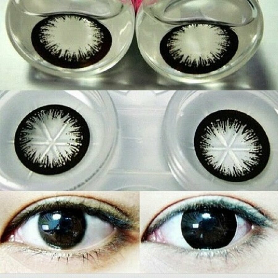 Цветные контактные линзы ALEX LINZA (EOS), GBK-3-Black, -7 / 14 / 8.6, 2шт.