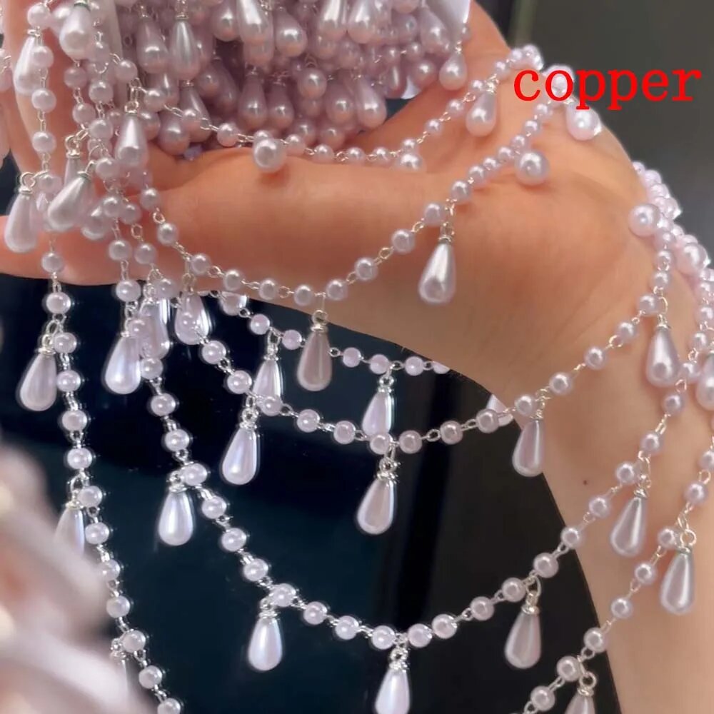 Металлическая цепочка из бисера с искусственным жемчугом 0,5 м/1 м 1meter, 7 Copper