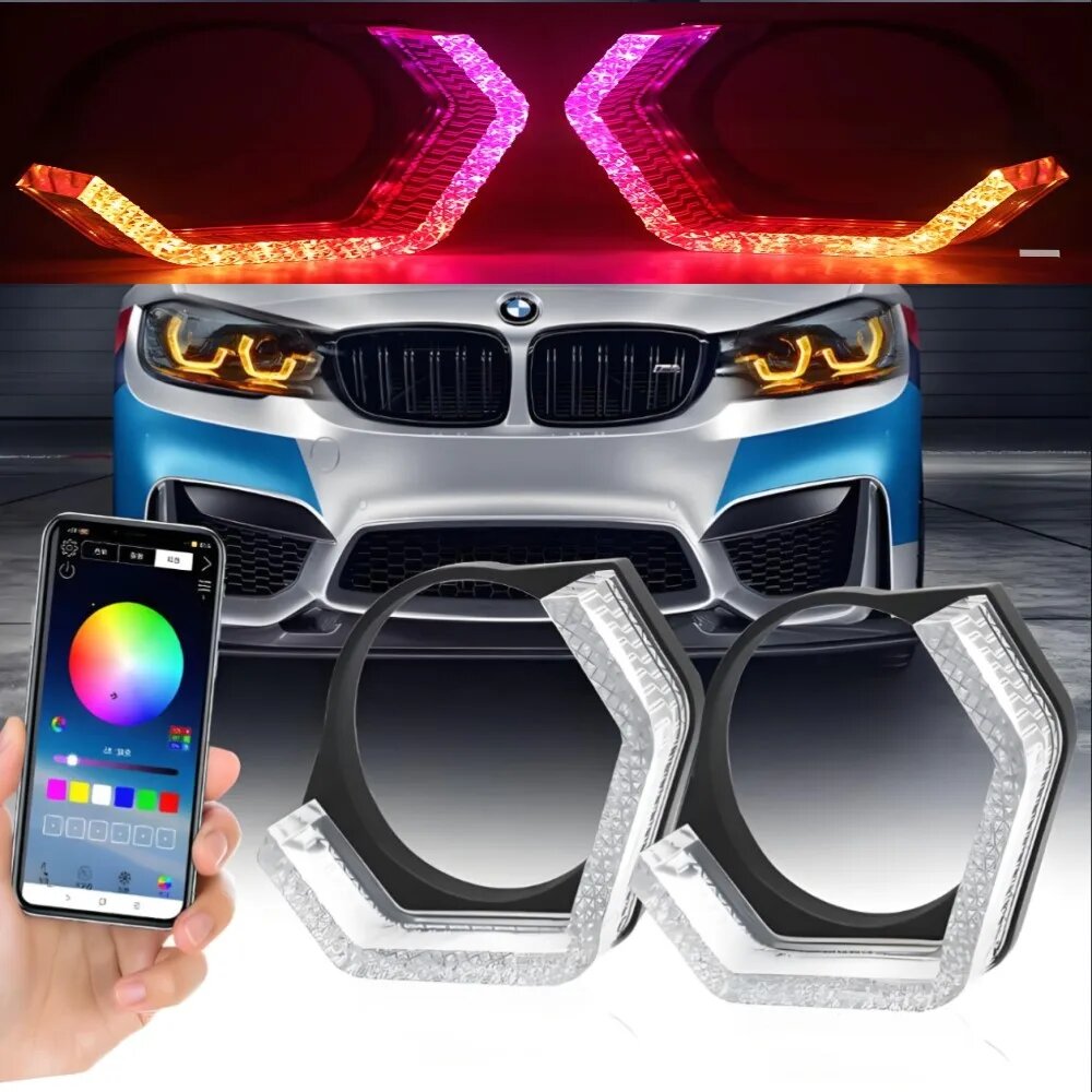 Angel Eyes подходит для BM W 2,5/3 дюйма, круглый 5D проектор «ангельские глазки» с управлением через приложение, указатель поворота, автомобильный проектор, фара