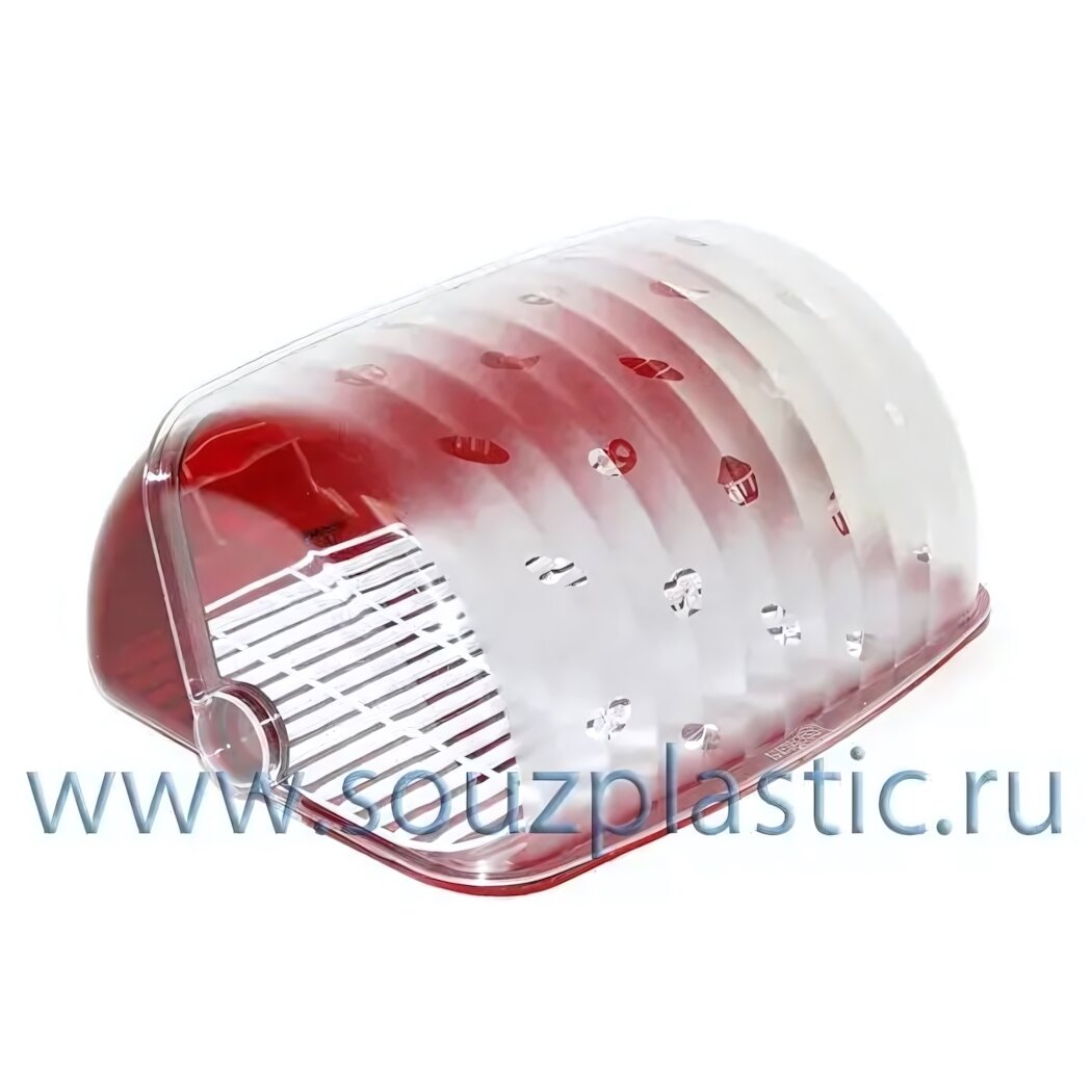 Хлебница пластиковая с герметичной крышкой, красный, овальная форма, вентиляционные отверстия