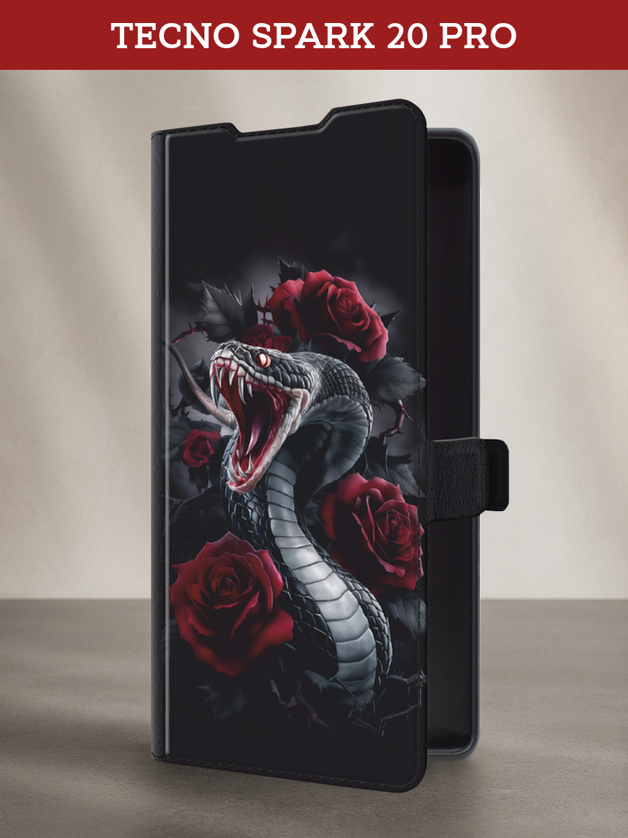 Чехол-книжка на Tecno Spark 20 Pro / Текно Спарк 20 Про с принтом Dark snake, черный