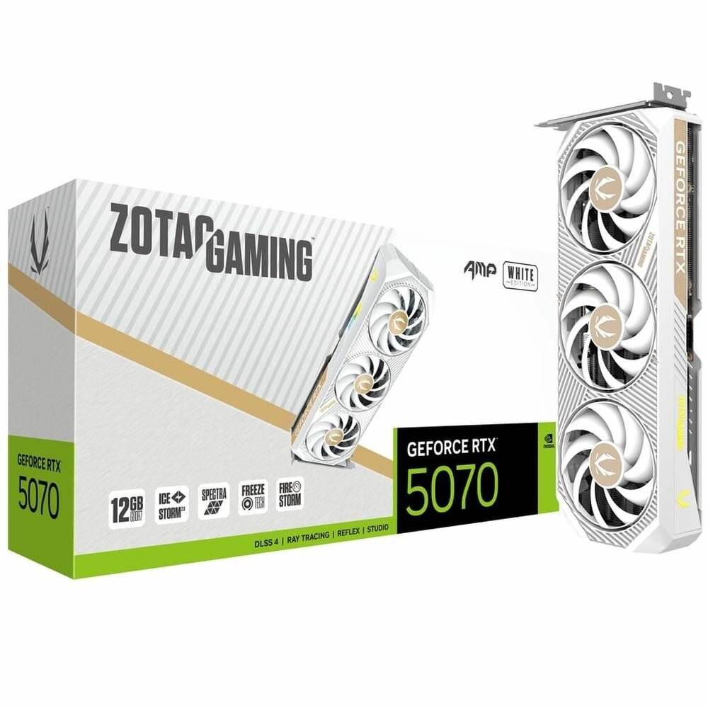 Видеокарта Zotac RTX5070 AMP WHITE ED 12GB GDDR7 192bit 3xDP HDMI 3FAN PREMIUN PACK