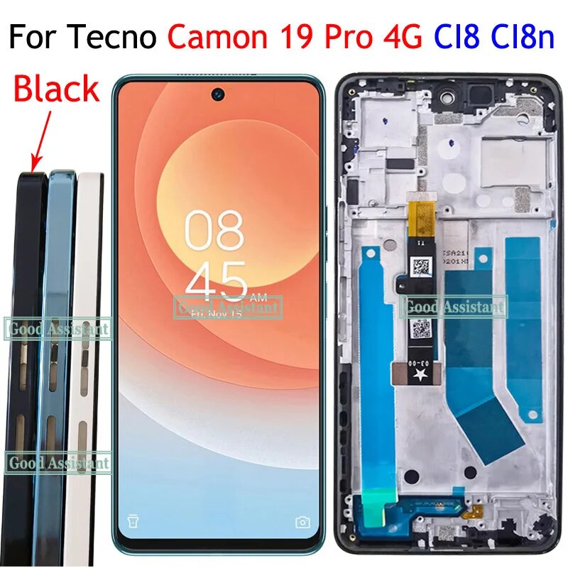 ЖК-дисплей 6,8 дюйма для Tecno Camon 19 Pro 4G 5G CI7 CI7n CI8 CI8n, сенсорный экран, дигитайзер, панель в сборе, замена/с рамкой 19Pro 4G Black Frame