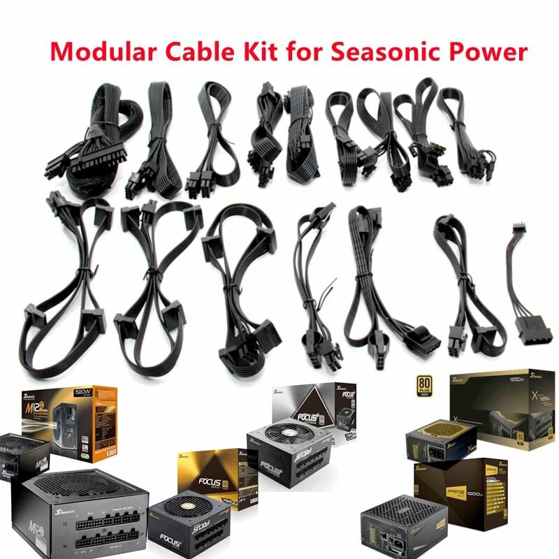 Модульный кабель Seasonic для FOCUS/KM3/M12II Evo/SnowSilent/X Series Power GPU PCIe 8Pin 6+2P CPU 4+4Pin SATA Molex 24Pin