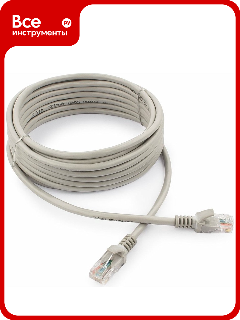 Патч-корд Cablexpert UTP кат.5e, 5м, литой, многожильный серый PP12-5M