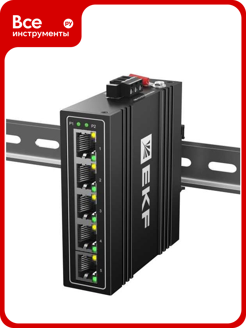 Промышленный неуправляемый коммутатор EKF U-5T, 5 портов 10/100Base-T(X) RJ45, монтаж на динрейку TSX TSX-U-5T