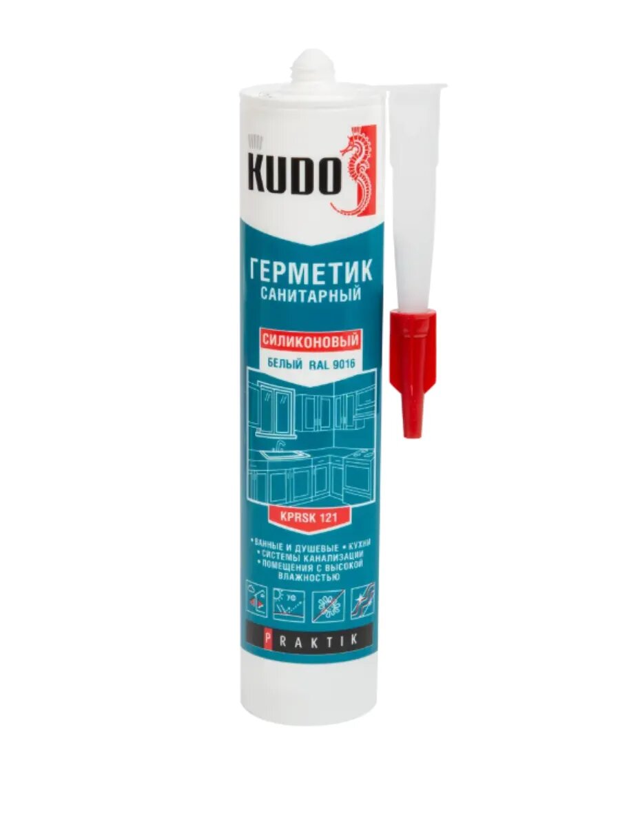 Санитарный герметик Kudo "Praktik", силиконовый, белый, 260мл