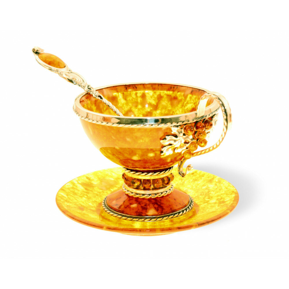 Чайный набор "Виноград" из янтаря с ложечкой