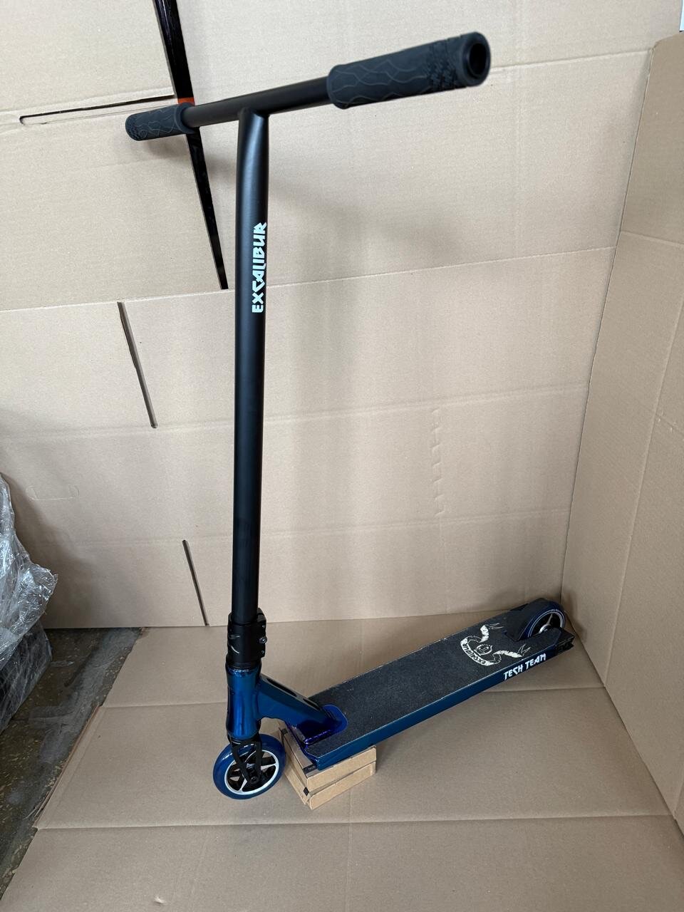 Трюковой самокат TechTeam "Excalibur" blue chrome, алюминиевый сплав, 100 кг, ABEC 9