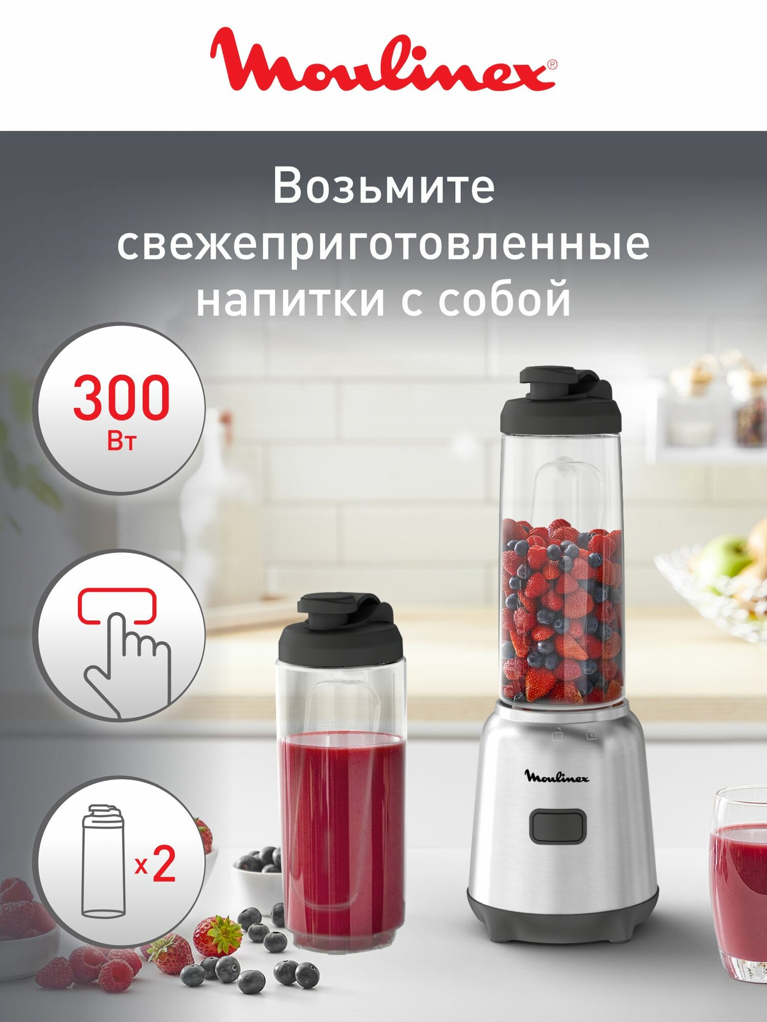Moulinex Стационарный блендер Mix & Move LM15FD10, серый металлик
