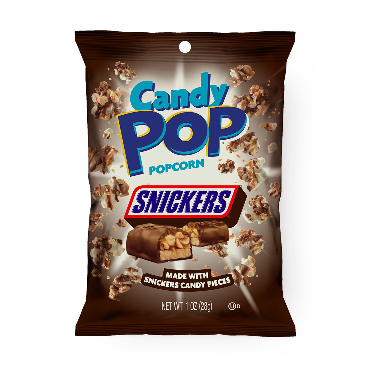 Попкорн CandyPop Snickers, готовый, сладкий, вес 28 грамм, флоу-пак