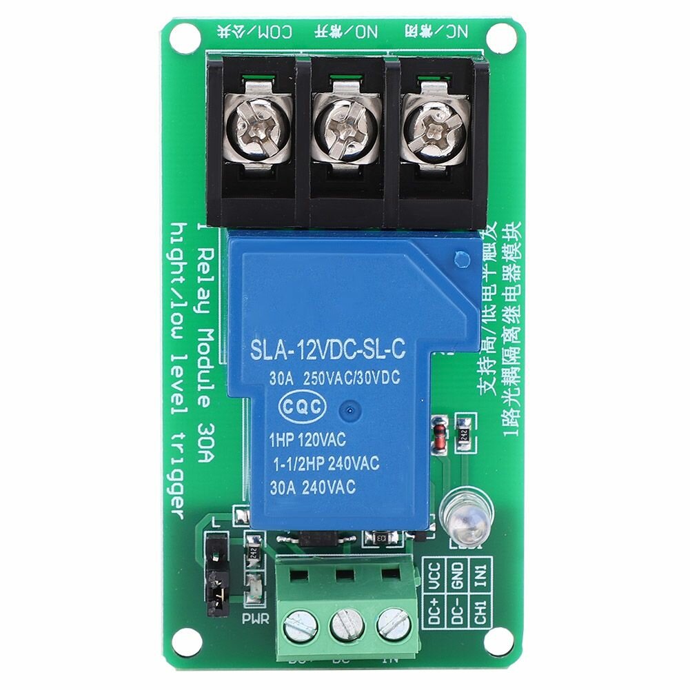 1-канальный релейный модуль 30A с изоляцией оптрона высокого и низкого уровня срабатывания 12 В