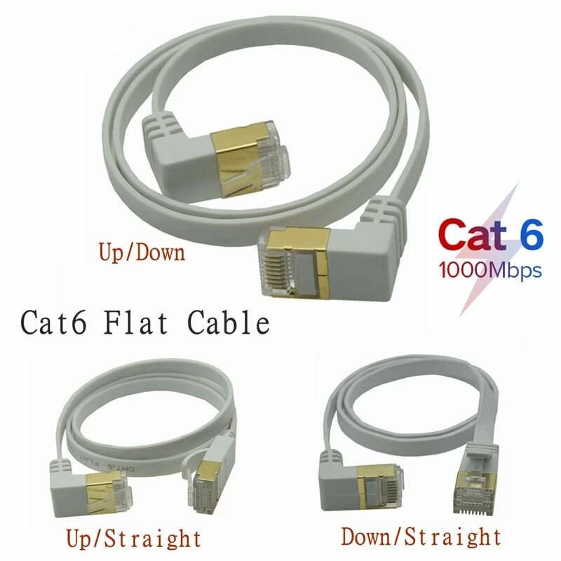 Плоский кабель Cat6 с двойным коленом, наклоненным вниз и вверх на 90 градусов, RJ45 Cat6 8P8C STP UTP Cat6, сетевой шнур Ethernet