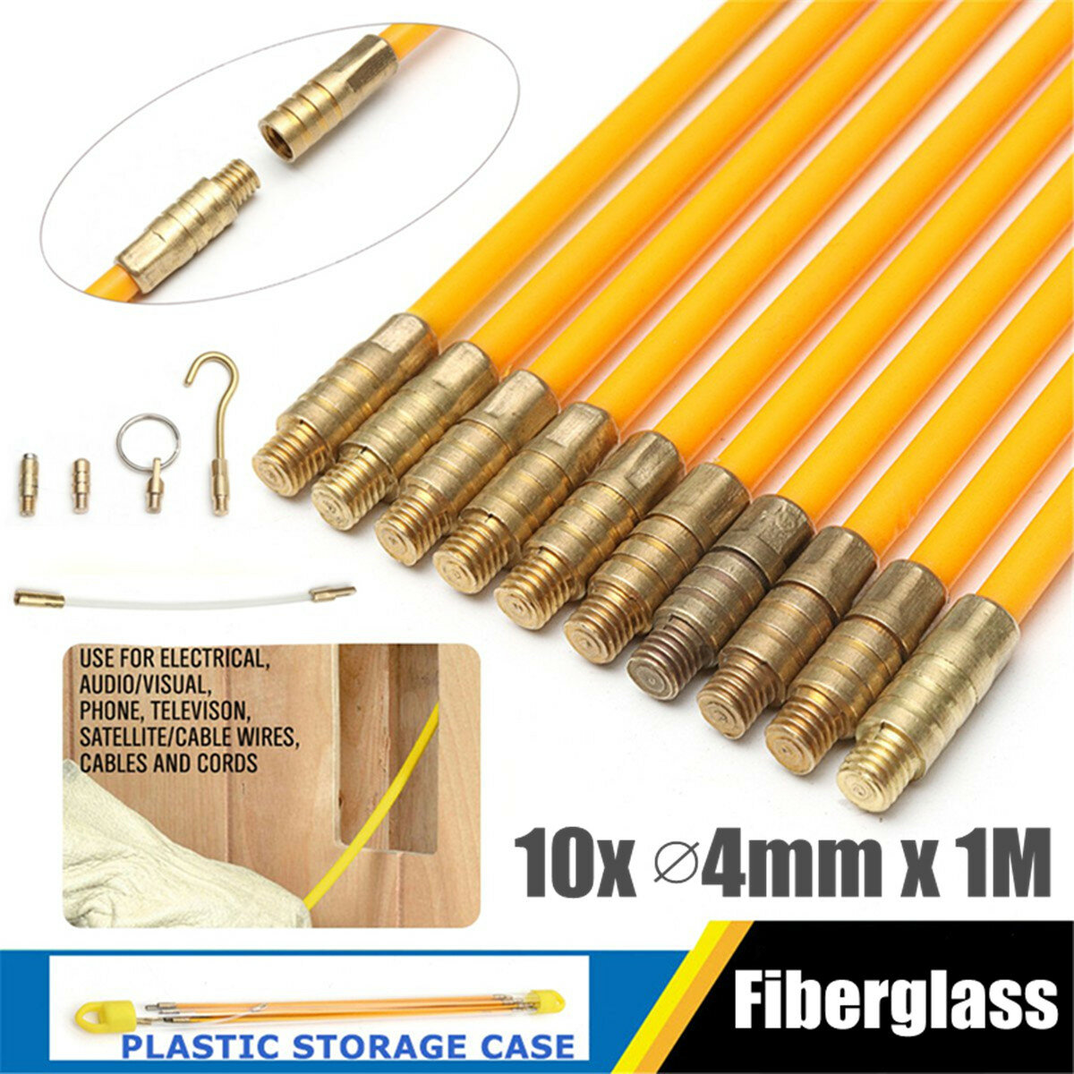 Полезные инструменты 10X 4 мм 1M стекловолоконный кабельный стержень электрический толкатель для прочистки воздуховодов комплект рыболовной ленты