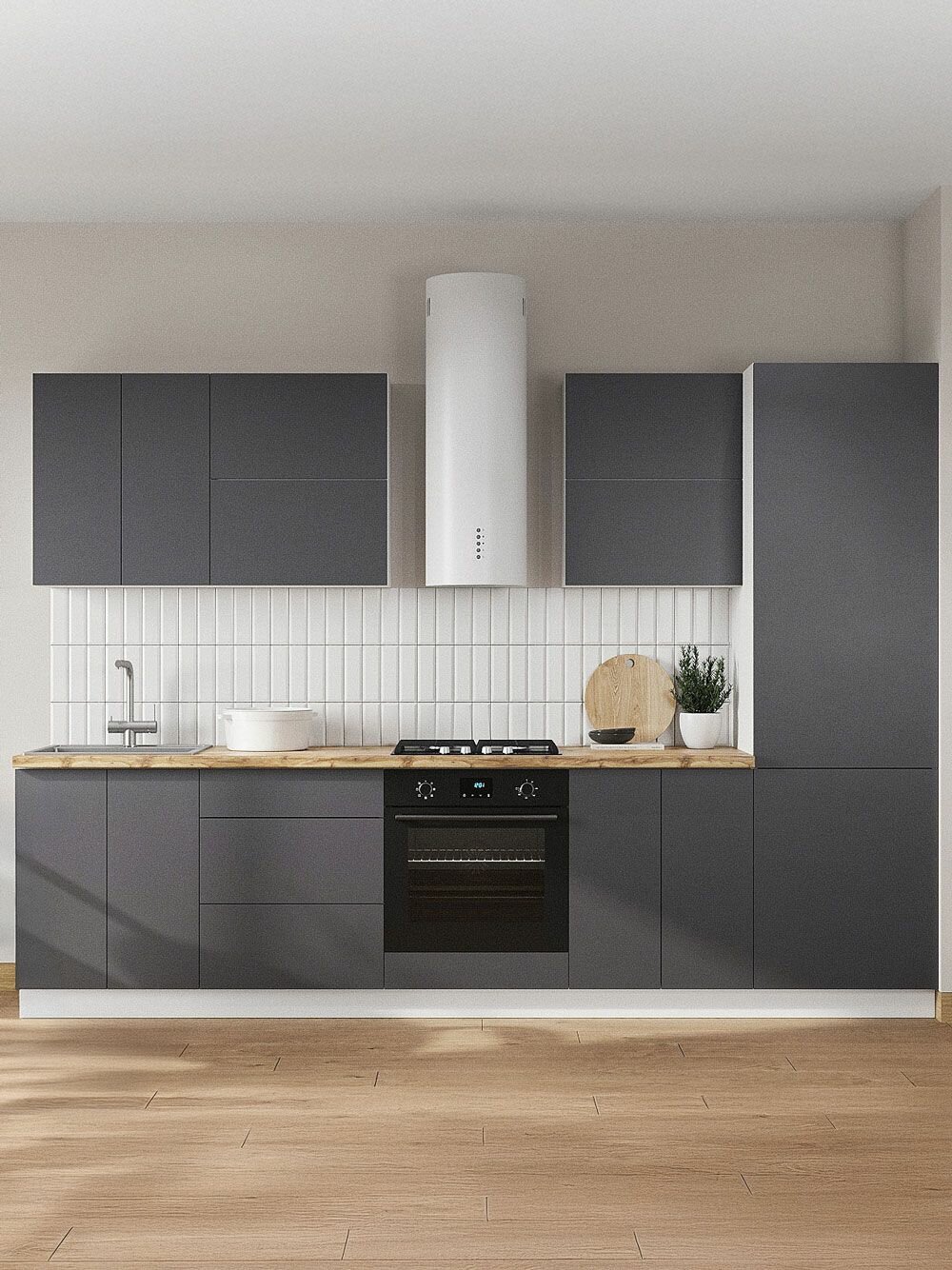 Кухонный гарнитур Тандем 3 м, мебель для дома и кухни, Белый / Графит