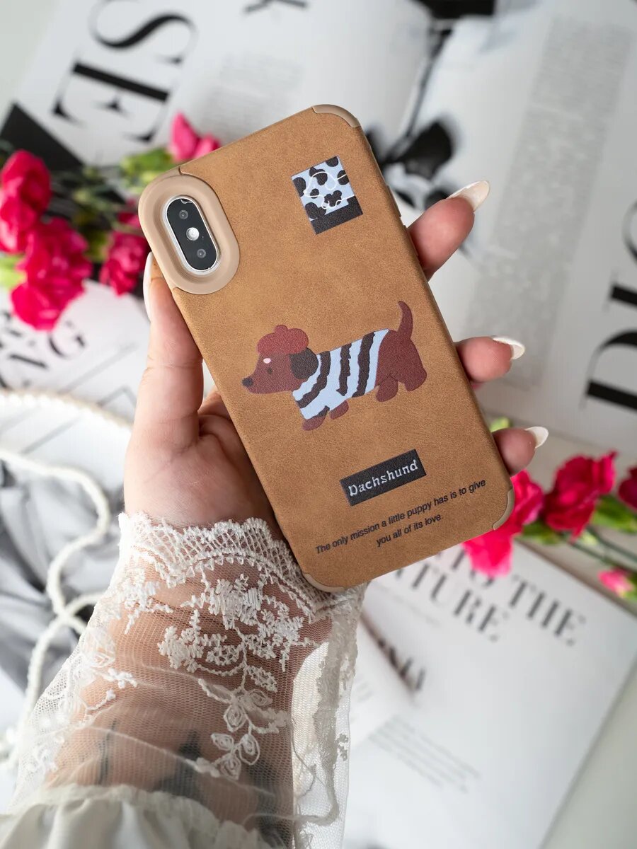 Чехол О'кейси, для iPhone X/XS, защита камеры, принт, синий/коричневый — фото 1