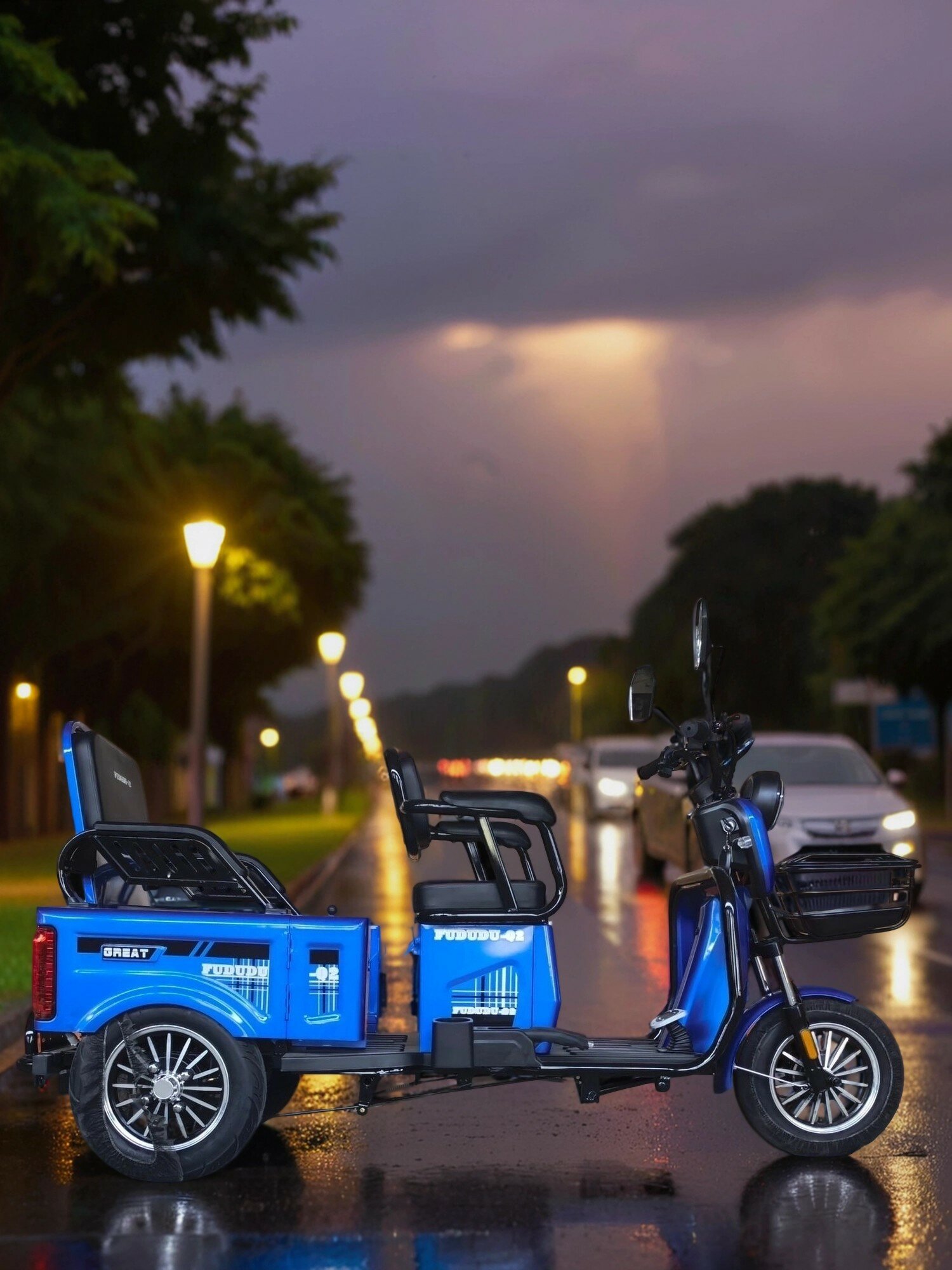 Электроскутер трицикл Fududu Q2 1000W 60V/25Ah, R10 колеса, черный