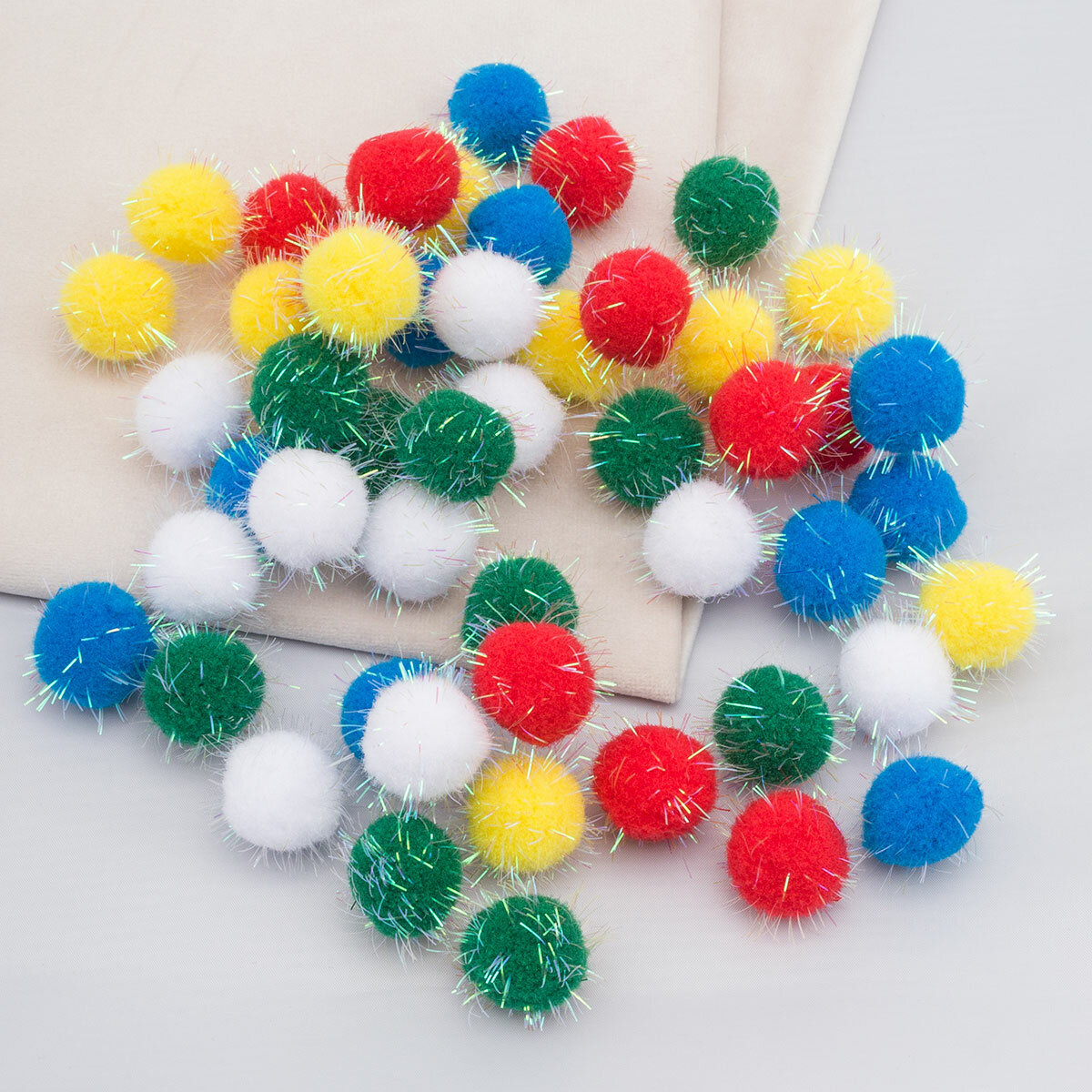 Помпоны для творчества с блестками Astra&Craft 'Цвета радуги', 25мм, 5 цветов, 50 шт