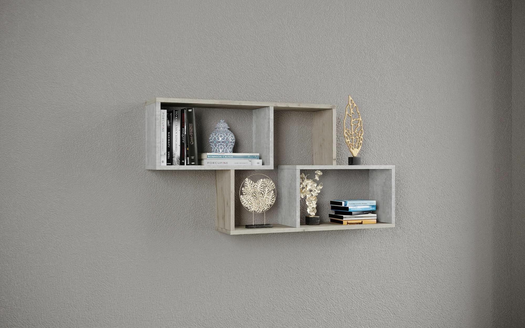 ARNIKA Полка навесная ПН-3, Дуб крафт серый, цемент