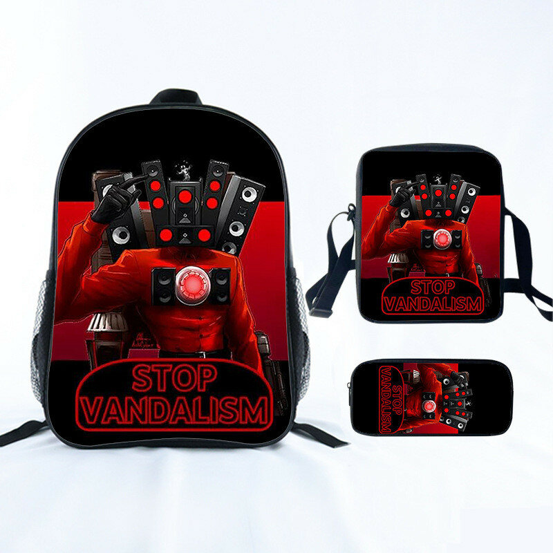 Skibidi toilet kids school bag with air cushion straps for comfortable carrying toilet man 02