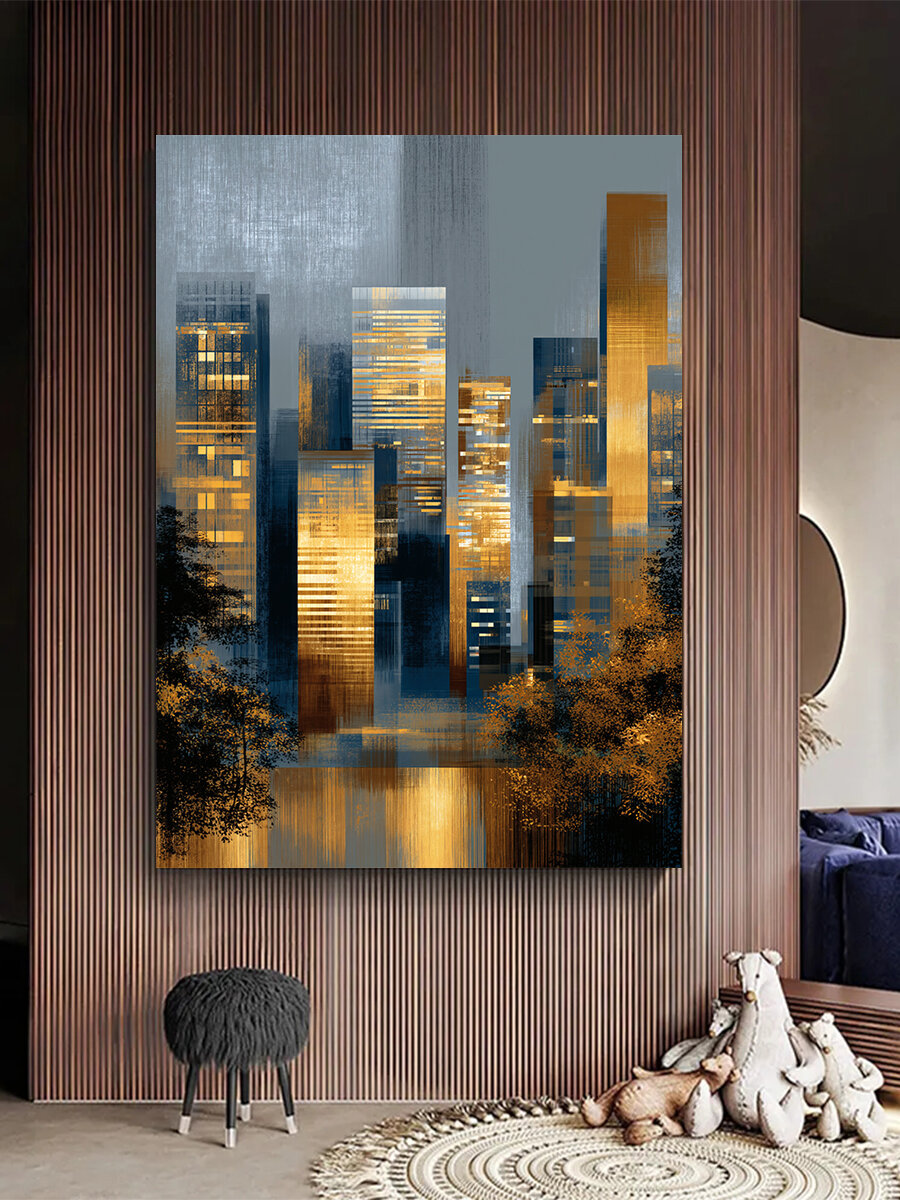 Интерьерная картина на стену вертикальная - "Город / Пейзаж / Небоскребы" , 60х80 см.