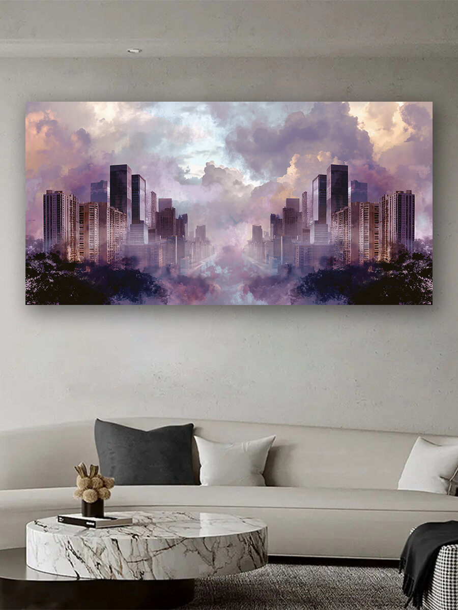 Интерьерная картина на стену горизонтальная - "Город / Пейзаж / Небоскребы" , 40х80 см.