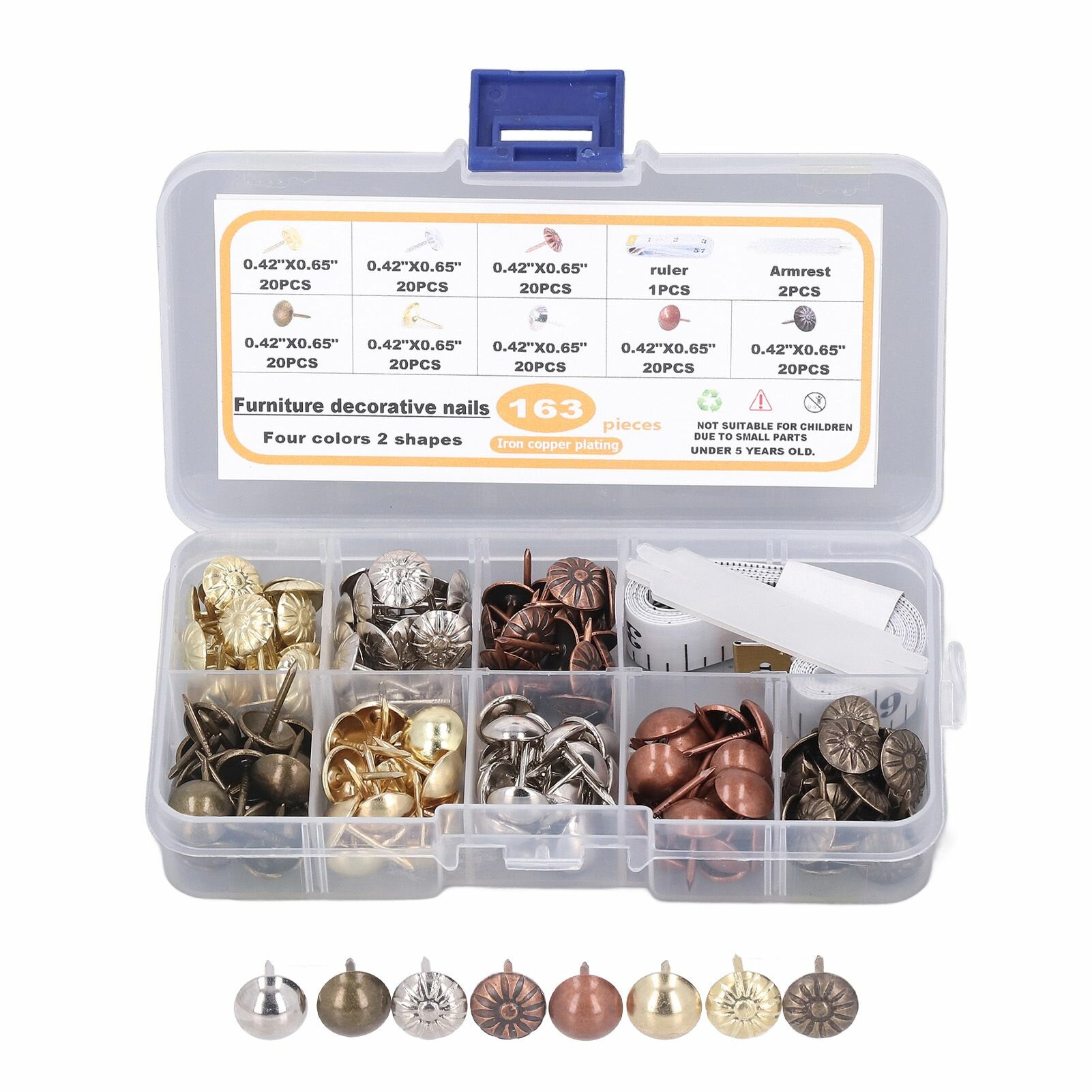 163 шт. обивочные гвозди из углеродистой стали, нержавеющие, устойчивые к коррозии, антикварные декоративные гвозди для покраски мебели