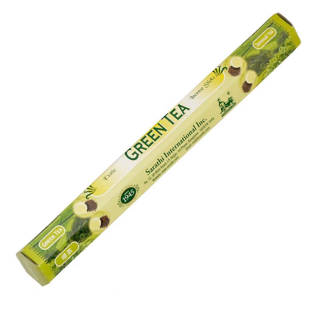 Tulasi GREEN TEA Exotic Incense Sticks, Sarathi (Туласи благовония зеленый ЧАЙ, Саратхи), уп. 20 палочек.