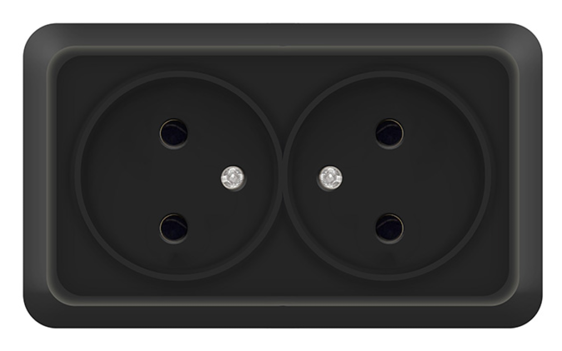 Розетка силовая штепсельная UNIVersal / Юниверсал Олимп 16А 220В ОП черная, 2-местная без заземляющих контактов, 2215 / электрооборудование