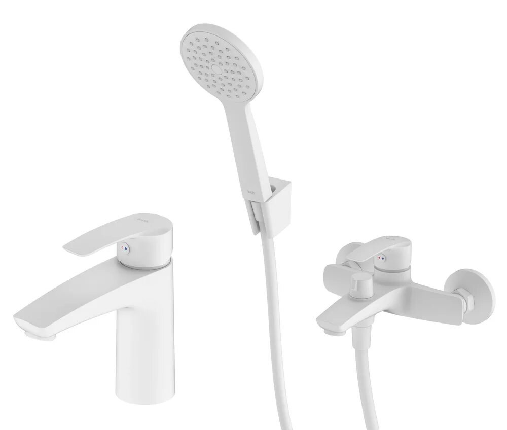 Комплект для ванной IDDIS Ray Смеситель для ванны с душем IDDIS Ray RAYWT02i02 / 2 в 1, со смесителем, с изливом, латунный, белый, матовый, душевая система