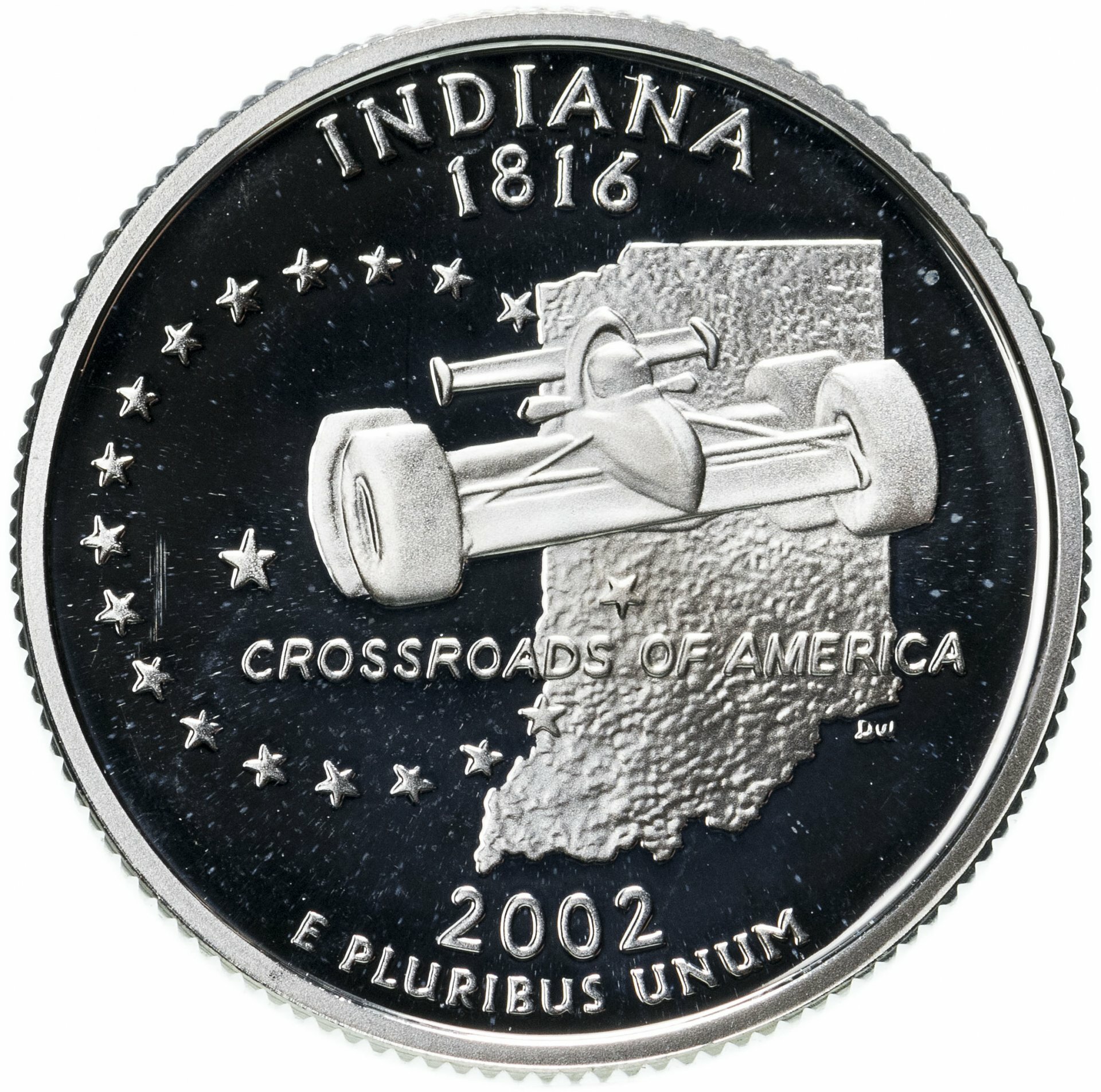 США 25 центов квотер, 1/4 доллара, quarter dollar 2002 S Proof Индиана Indiana, знак монетного двора: "S" - Сан-Франциско, Медь 900