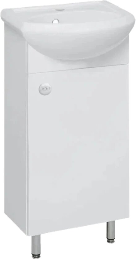 Тумба с раковиной Emmy Мальта напольная, 40 см, белая, глянцевая, из МДФ, с дверками, раковина для ванной фаянсовая, полукруглая, встроенный слив-перелив