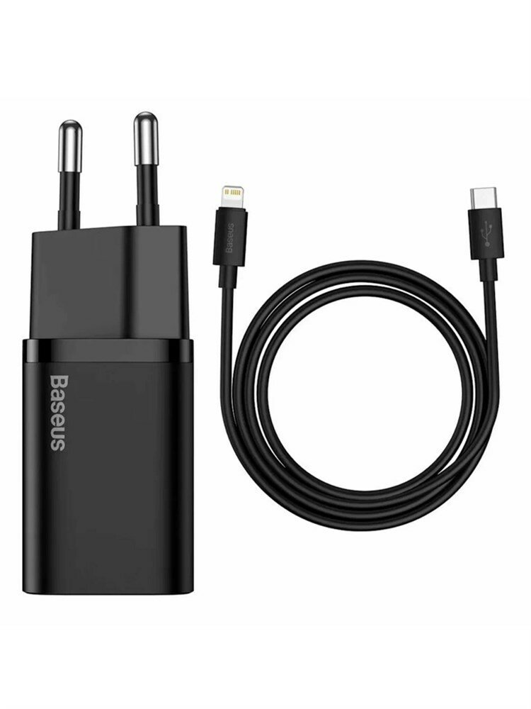 Baseus Сетевое зарядное устройство Baseus Super Si Quick Charger 1C 20W EU TZCCSUP-B01 CCCJGCE-D с кабелем C+IP Черный