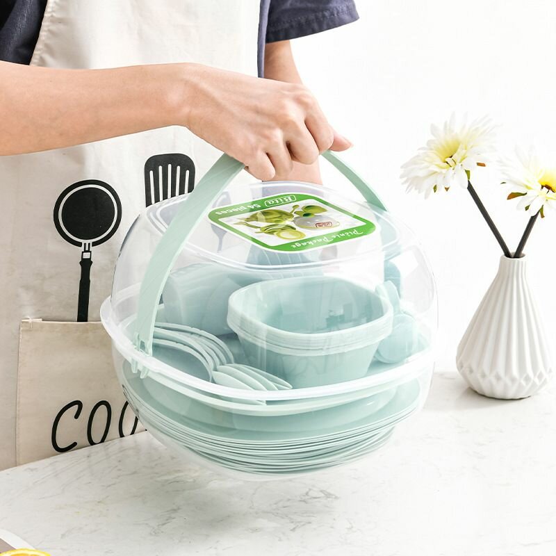 Наружный портативный пластиковый набор посуды 54 комплекта для пикника практичный удобный