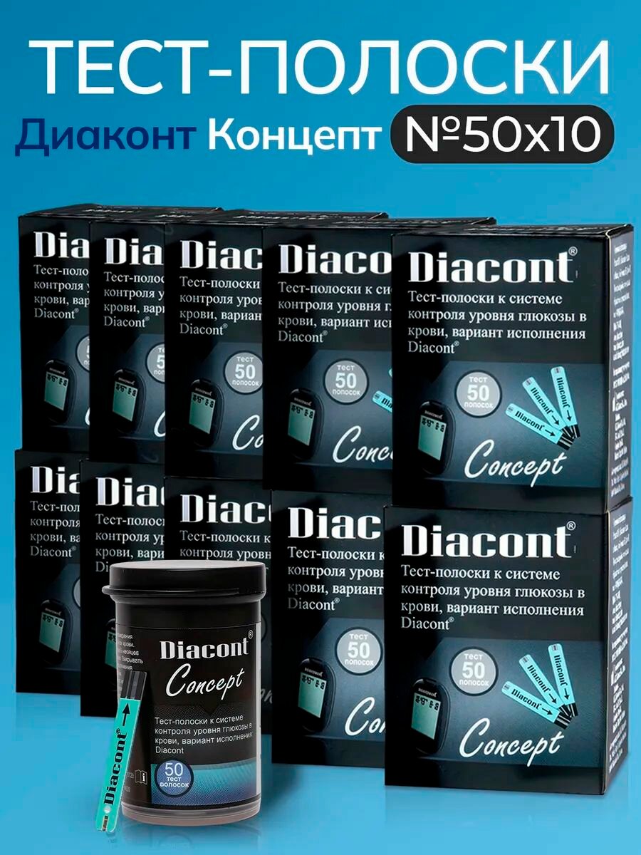 Тест-полоски для глюкометра Диаконт Концепт №50 - 10 упаковок