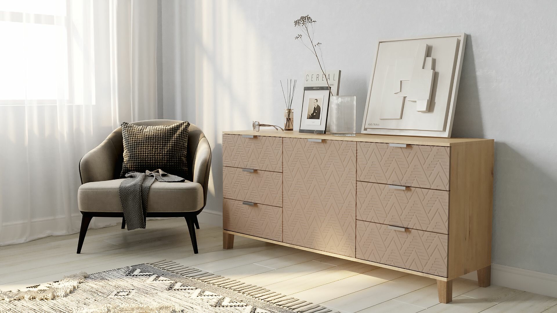 Комод с ящиками и полками для одежды Йорк 33 с 6 ящиками 150 х 40 x 70 см