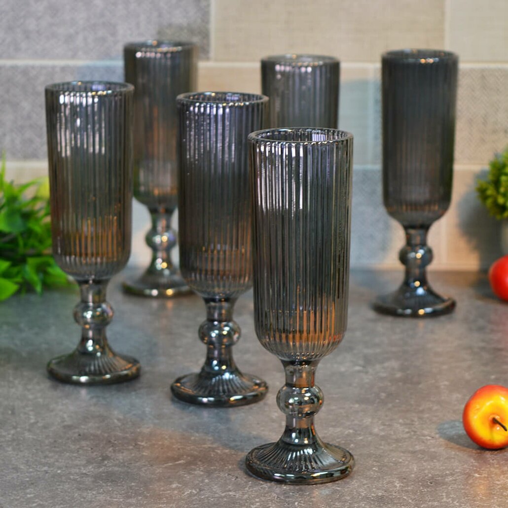 Набор бокалов 6шт 160мл, тёмно-серые, из рифлёного стекла, подарочная упаковка