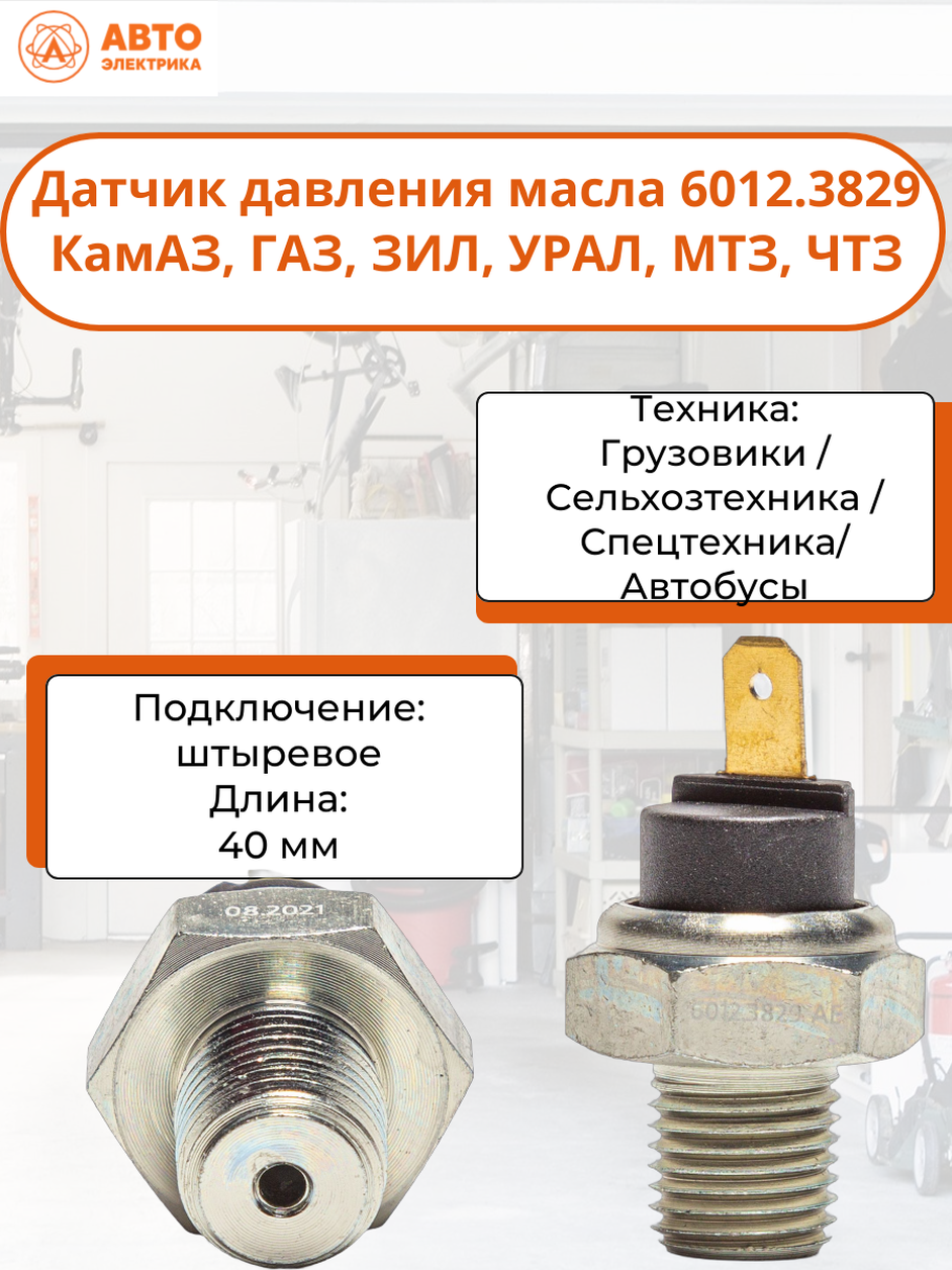 Датчик давления масла 6012.3829 КамАЗ, ГАЗ, ЗИЛ, урал, МТЗ, ЧТЗ (АвтоЭлектрика)