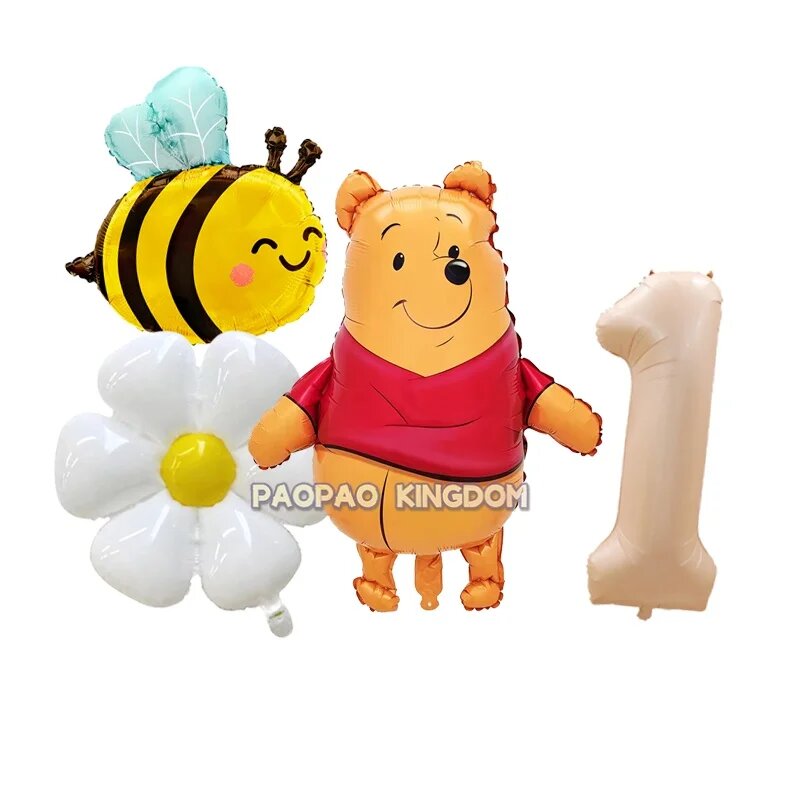 Набор воздушных шаров с золотым номером на тему Винни-Пух, фольга Globos, декор для вечеринки в честь первого дня рождения, принадлежности для детского душа